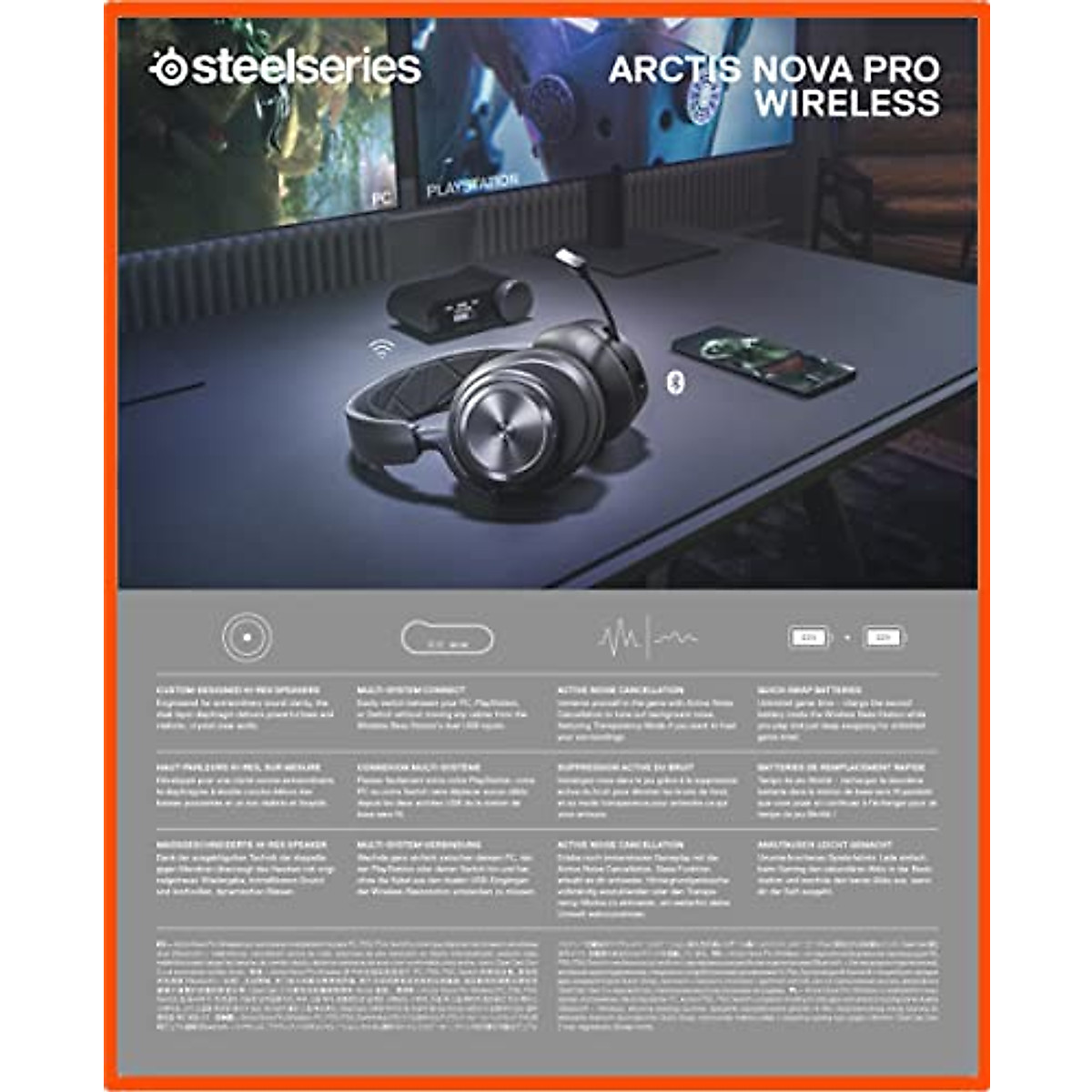 SteelSeries Arctis Nova Pro Wireless Multi-System Gaming Headset - Premium Hi-Fi Drivers - Active Noise Cancellation - Infinity Power System - Stealth Retractable Mic - PC, PS5/PS4, Switch, Mobile