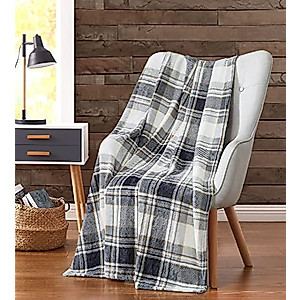Cozy Winter Fall Grey Throw Blanket: Soft Shades of Gray White Beige Plaid Plaid Design Accent for Sofa Couch Chair Bed Dorm