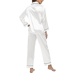 HPWUZK Pajamas for Women, Silk Satin Pajama Sets for Women Soft, Button Down Womens Loungewear Set with Pockets White