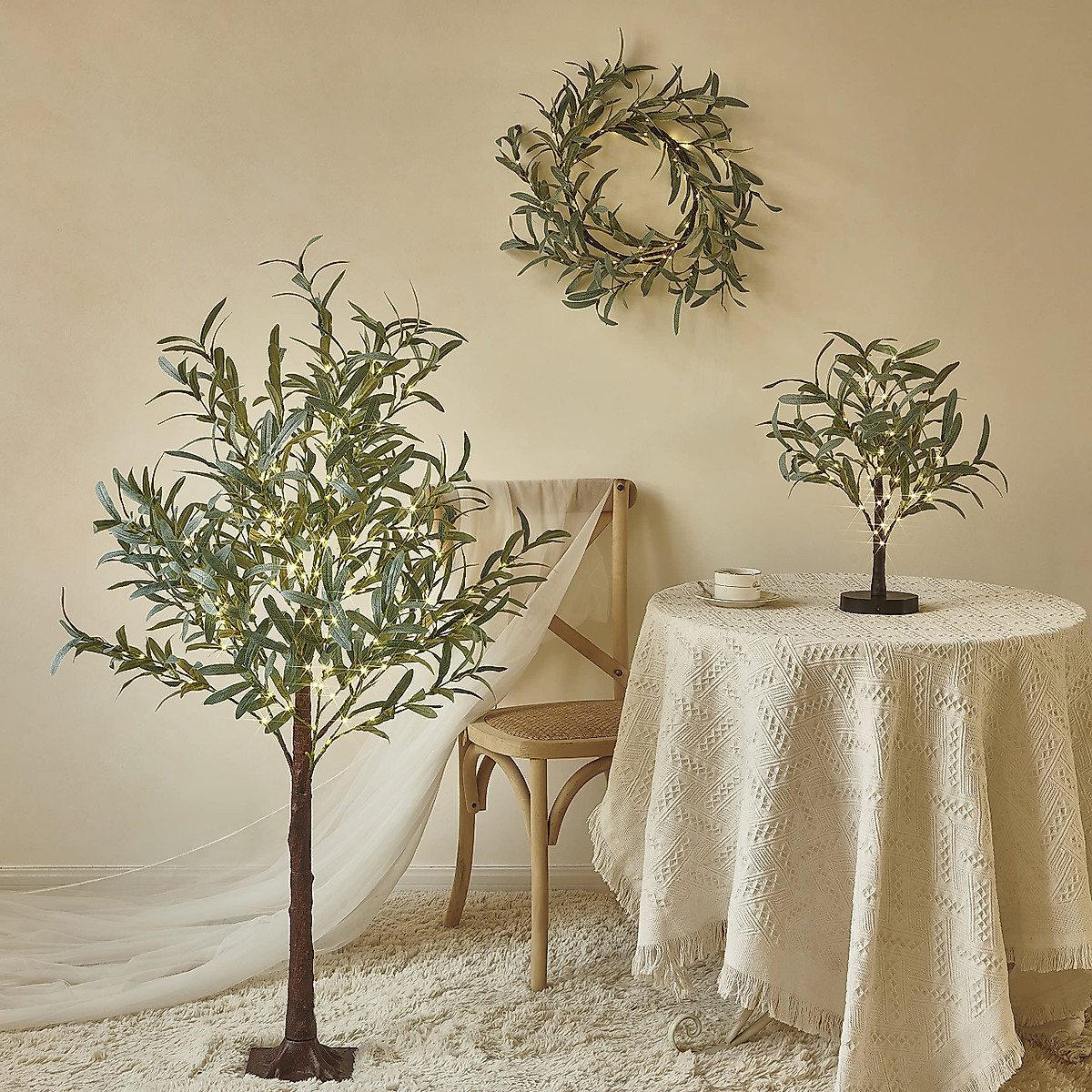 Hairui Lighted Olive Tree Plug-in 4FT 160 Warm White LED Artificial Greenery Tree with Lights for Wedding Christmas Holiday Home Decoration