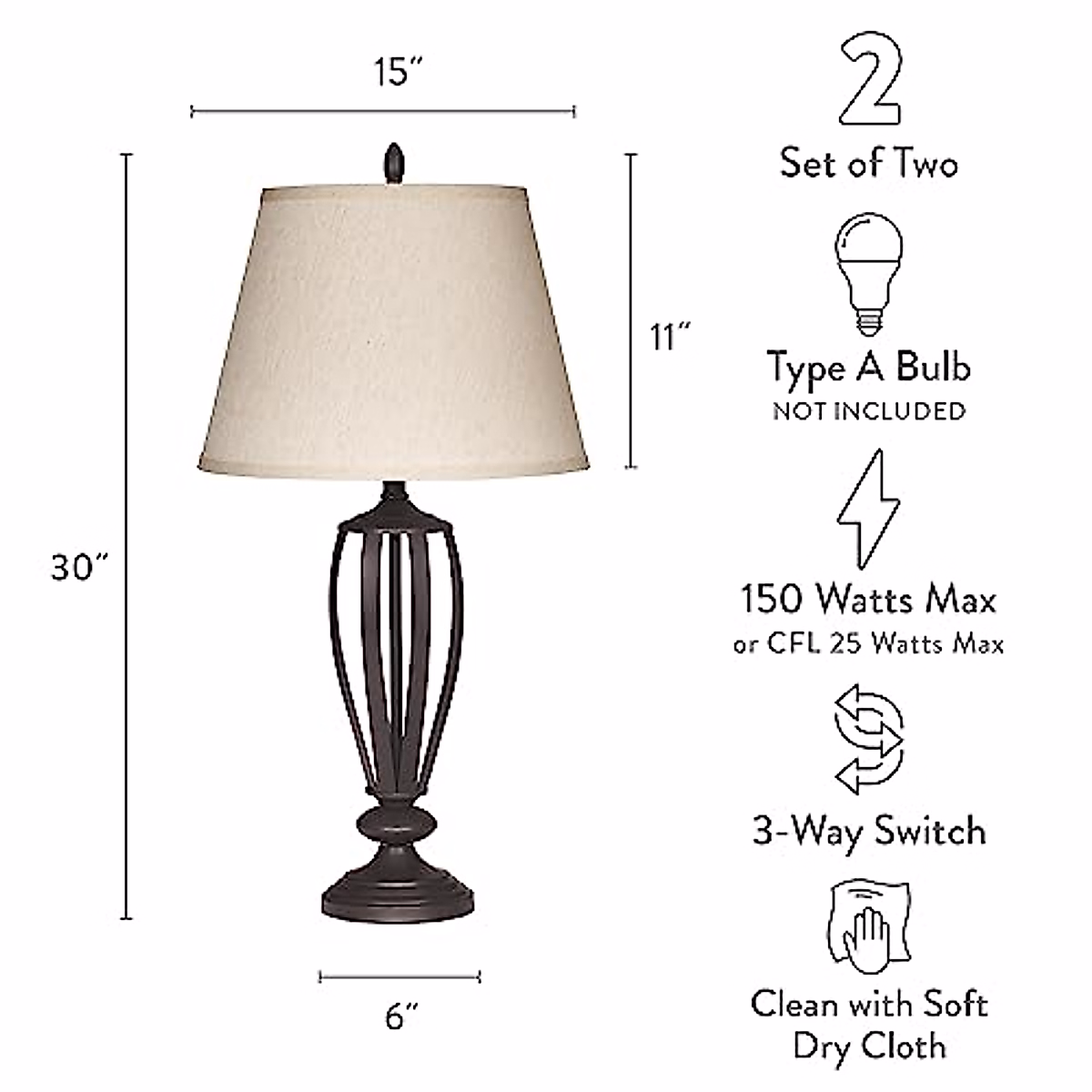 Signature Design by Ashley Mildred Modern Bronze Metal Table Lamp, 2 Count, 29.75", Almost Black