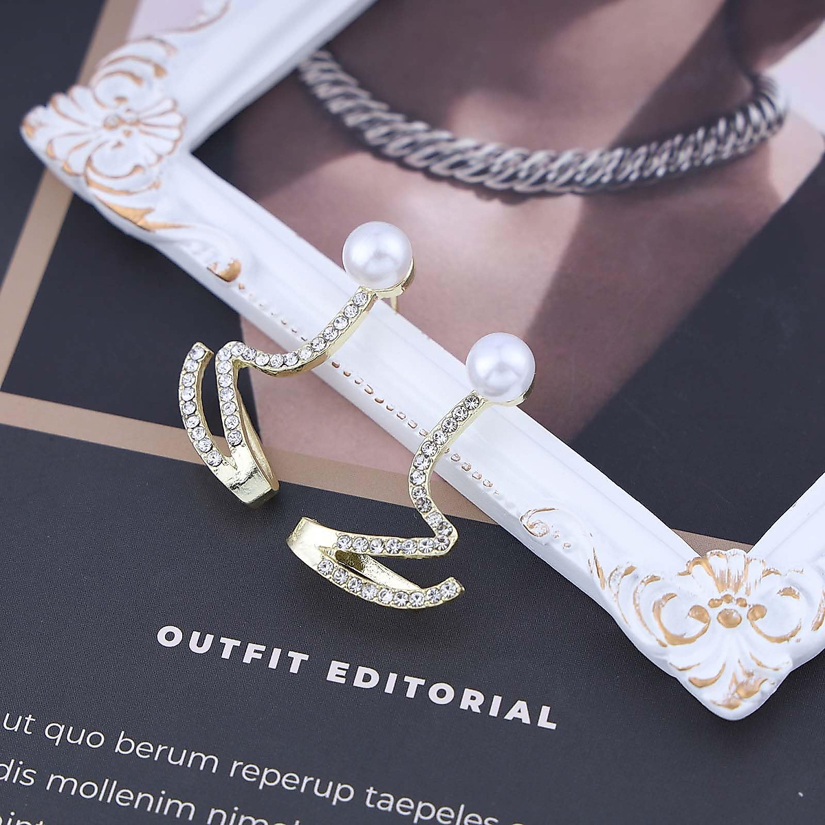 Sttiafay Vintage Crystal Pearl Ear Cuff Earrings Rhinestone Cuff Wrap Earring Cz Ear Climber Earrings Gold Pearl Stud Earrings Jewelry for Women and Girls