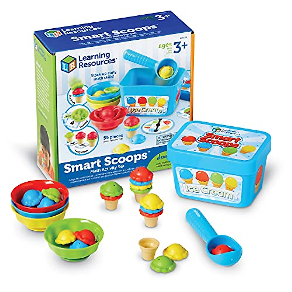 Learning Resources Smart Scoops Math Activity Set, Stacking and Sorting Toys, Develops Early Math Skills, 55 Pieces, Ages 3+