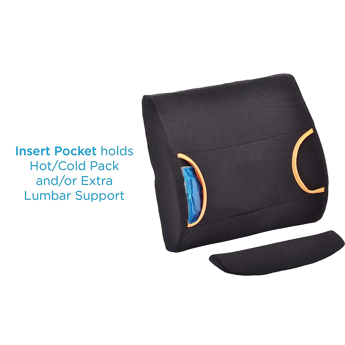 NOVA Medical Products NOVA Lumbar Support Pillow, Back Lumbar Cushion with Hot & Cold Pack and Extra Lumbar Insert, Breathable & Removable Washable Cover, Black