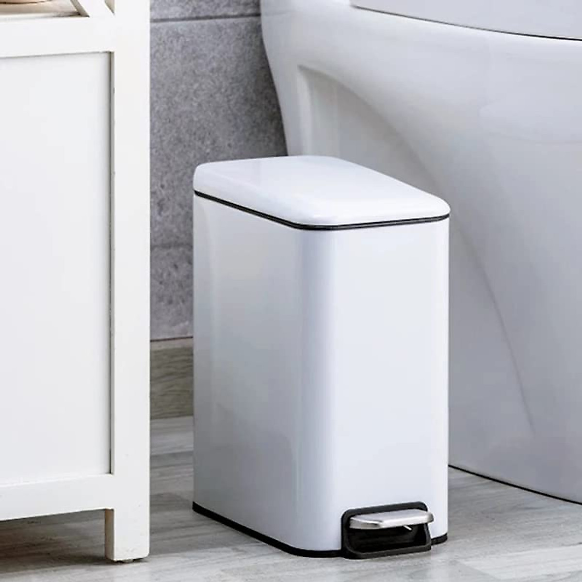 DOUBA Bathroom Trash Can Living Room Stainless Steel Trash Can Narrow Rubbish Bin