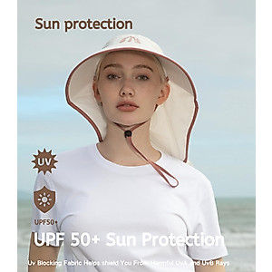 Sun Hats for Women Wide Brim Beach Sun Hat UV 50+Protection Packable HAT for Women Hiking Fishing with Neck Flap Off-White