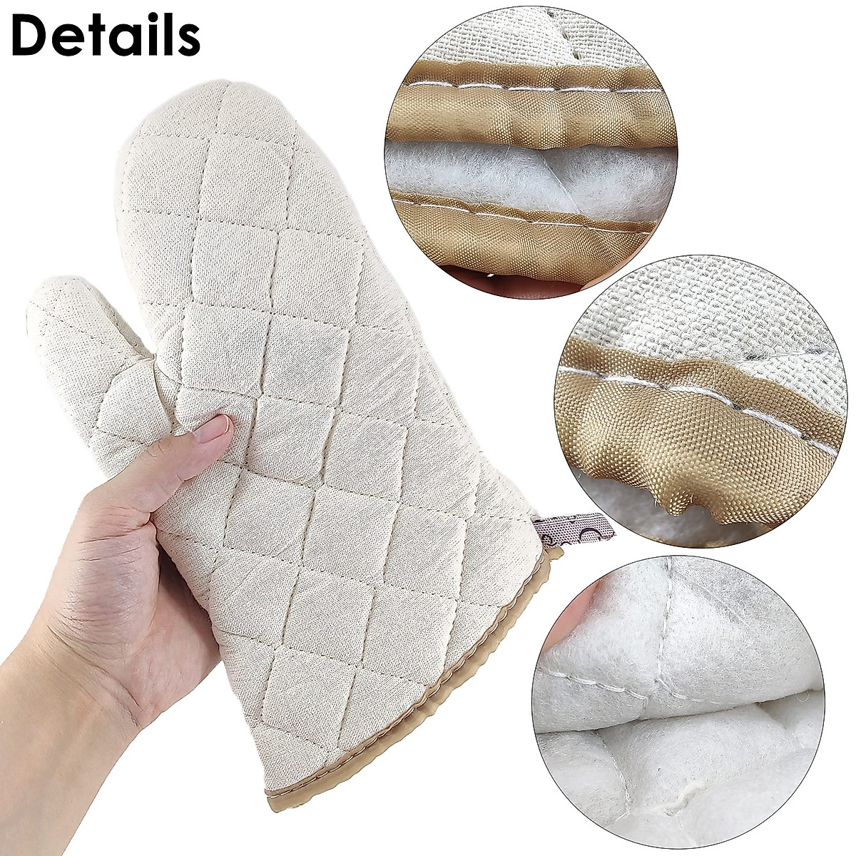 VAIIEYO 1 Pair Oven Mitts - Heat Resistant Thick Cotton, Soft Quilted Lining, for Kitchen Baking, Cooking & Grilling（11 Inch White）