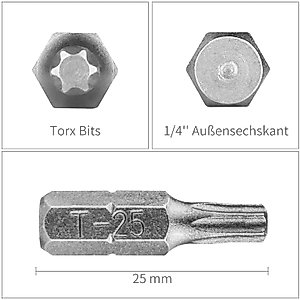 HPHOPE T25 Screwdriver Bit Set, Torx Bits T25, 1/4" Hexagon Bit, Length: 1", 25Pcs