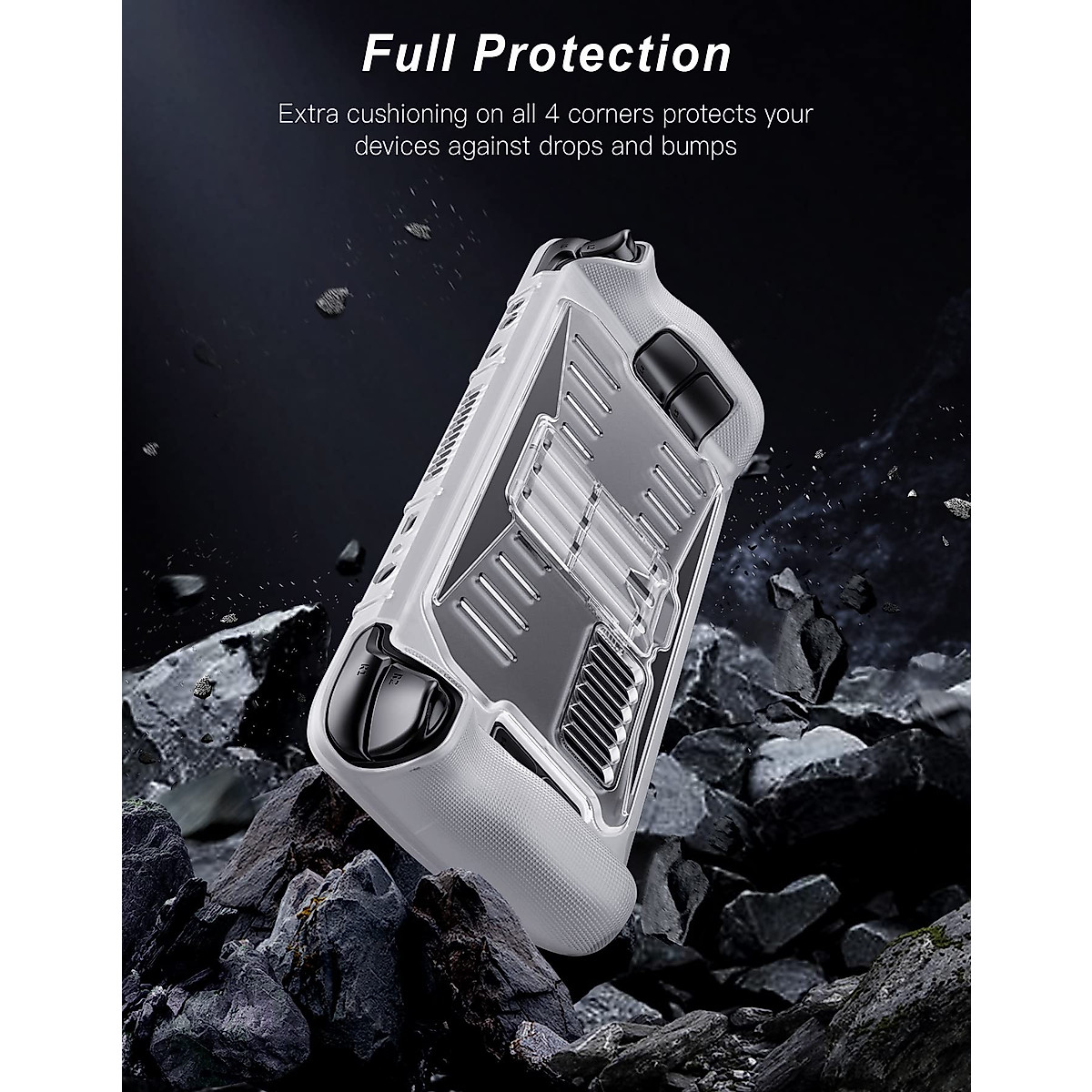 Benazcap Case for Steam Deck 2021/2022 (7 inch)/2023(7.4 inch) Release, Full Body TPU+PC Protective Case Cover with Kickstand, Shockproof Non-Slip Anti-Collision Accessories Skin for Steam Deck -Clear