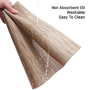 Myir JUN Place Mats, Table Mats Set of 8 Indoor Placemats Washable Non-Slip Heatproof Woven Placemats for Dining Table Fabric Place Mat PVC (Light Brown, Set of 8)