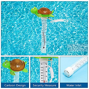 Floating Pool Thermometer, Large Display with String Easy to Read, Shatter Resistant, for Outdoor & Indoor Swimming Pools, Spas, Hot Tubs & Aquariums (Turtle)