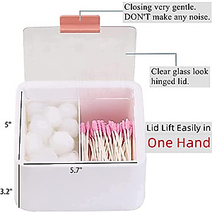 Tecbeauty 2 Slot Cotton Swab Ball Qtip Holder Jar Plastic Container Dispenser Box with Hinged Lid for Bathroom Home Storage Organizer