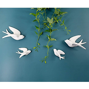 FANWNKI Ceramic Flying Birds Sparrows Wall Mount Hanging Decor-White-2Pack,Left