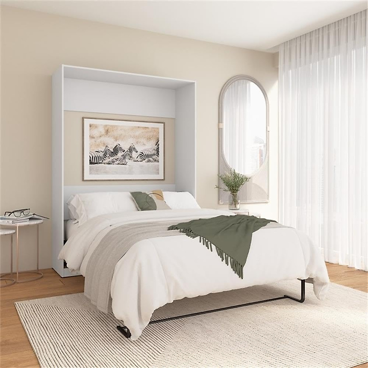 Bestar Claremont 59W Full Murphy Bed in White, Sleeping Arrangement for Multipurpose Area, Bedroom, Guest Room, or Living Room