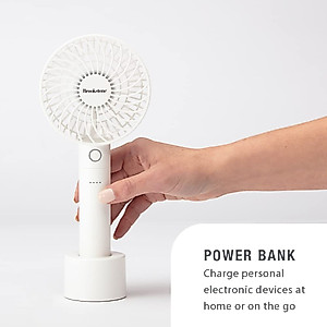 Brookstone Portable Mini Personal Fan with Power Bank | USB Rechargeable 2600mAh Battery | Handheld Desk Fan | Whisper Quiet 5-Speed