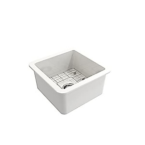 BOCCHI Sotto Dual-Mount Fireclay 18 in. Single Bowl Bar Sink with Protective Bottom Grid and Strainer in White