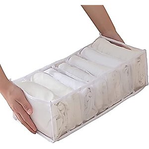 Musnina Wardrobe Clothes Organizer,7 Grids Washable Wardrobe Clothes Organizer,Closet Organizers and Storage Baskets (White, Leggings Grid（Medium）)