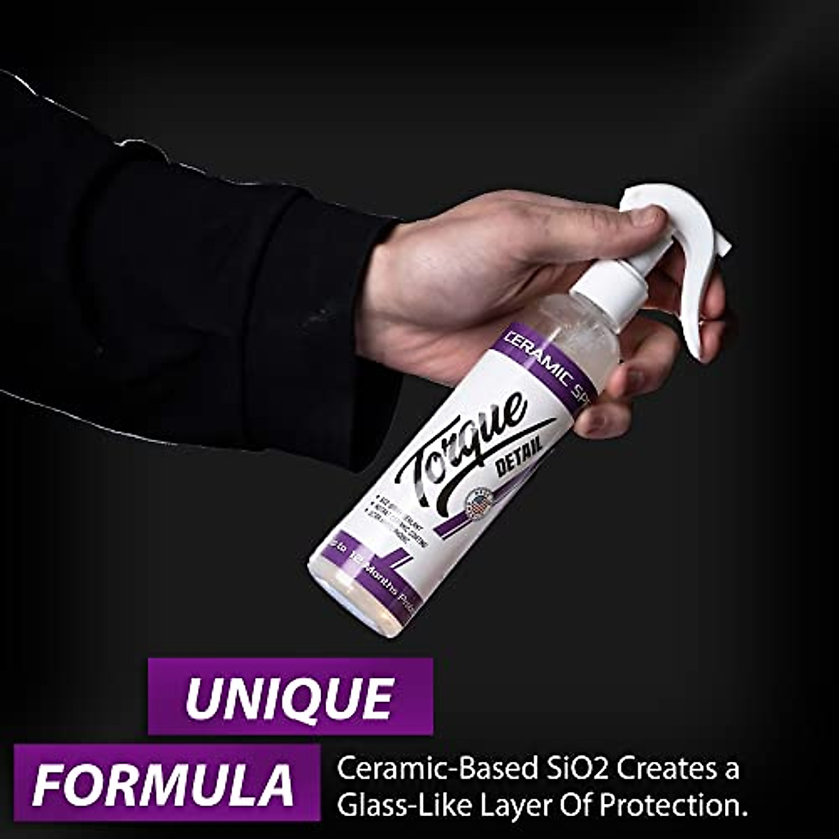 Torque Detail Ceramic Spray - Easy to Apply, Ceramic Coating Spray - Proprietary Silica Formula (Nano SiO2) Seals & Shields Car’s Clear Coat - Hydrophobic Protection & High-Gloss Shine (8 oz)
