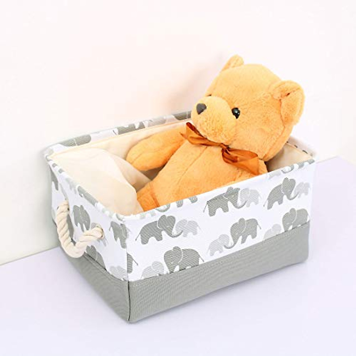 uxcell Storage Basket Bin with Cotton Handles, Fabric Storage with Drawstring Closure for Clothes Towel Toys Organizer,Laundry Basket for Home Shelves Closet Gray Medium