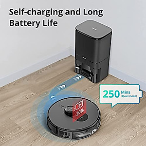 + 360 S8 Plus Robot Vacuum Cleaner and Mop Combo with Self-Emptying Dock, Botslab LIDAR Navigation Smart Mapping Robot, 2700Pa Suction, Work with Alexa, Ideal for Pet Hair, Carpet and Hard Floor