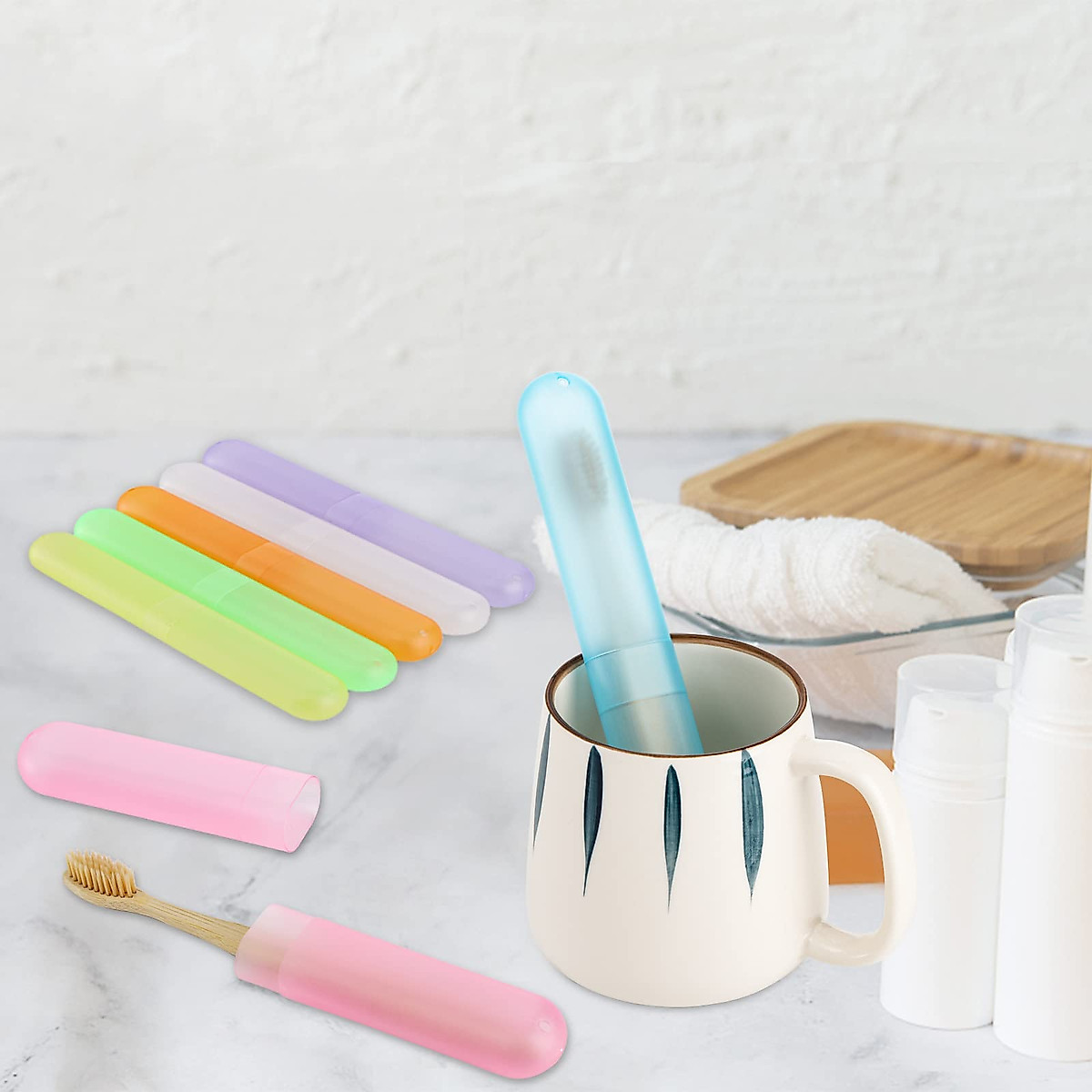 Hedume 35 Pieces Travel Toothbrush Case, 7 Colors Portable Plastic Dust-proof Breathable Toothbrush Holder for Travel, Camping, Home, School, Business