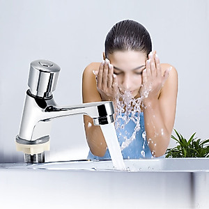 Basin Faucet Public Kitchen Bathroom Faucet G1/2 Chrome Plated Time Delay Faucet Self Closing Water Saving Sink Tap Faucet for Home Hotel