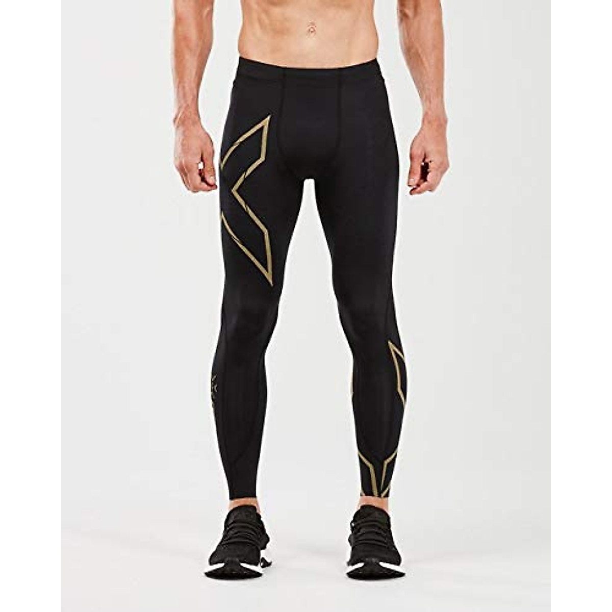 2XU Men's Light Speed Compression Tights - Lightweight & Flexible Support for Improved Running Performance - Black/Gold Reflective - Size Medium