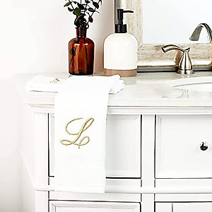 Juvale Monogrammed Fingertip Towels, Embroidered Letter L (11 x 18 in, White, Set of 4)