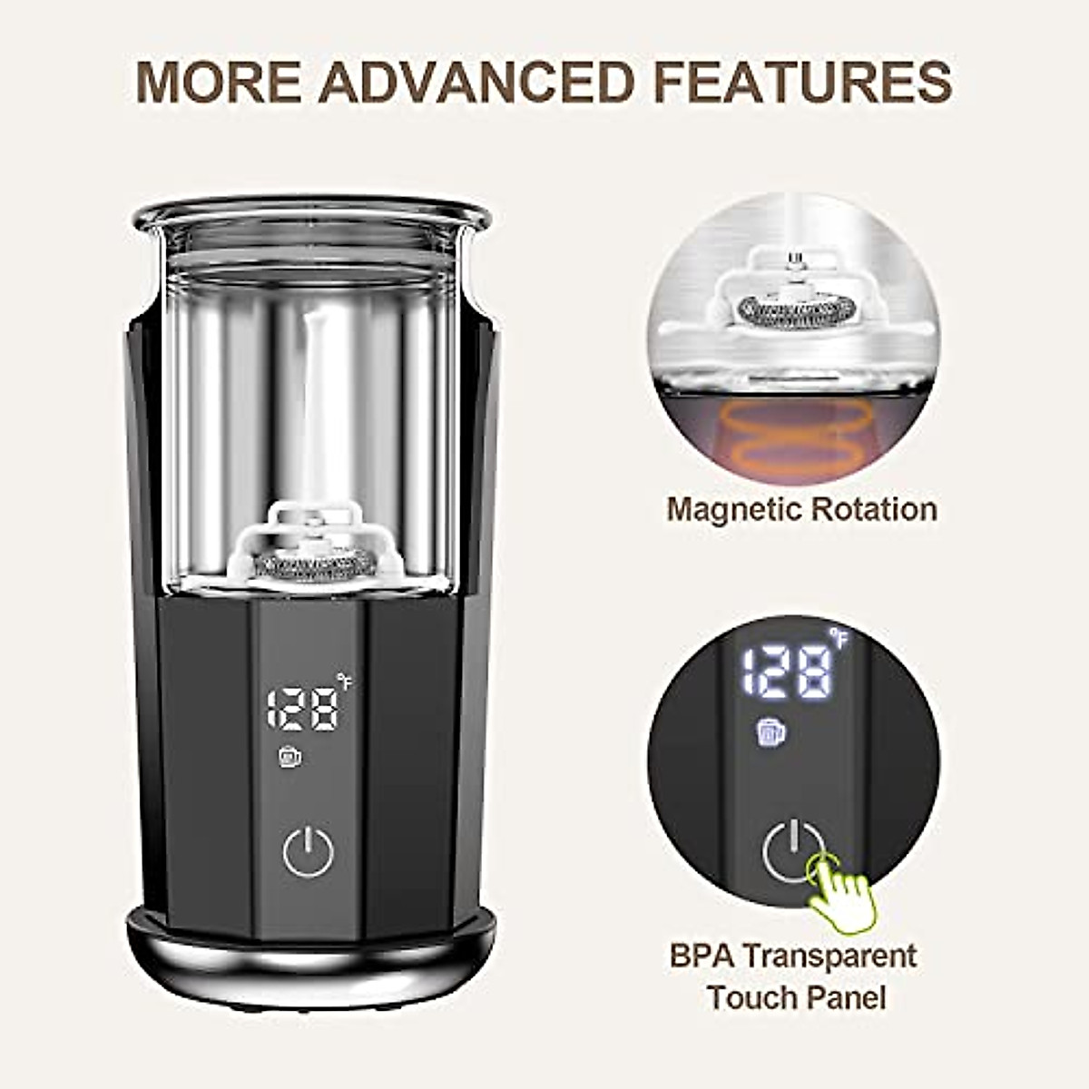 Electric Milk Frother, 5-in-1 Automatic Milk Steamer, 8.45oz/250ml Milk Frother and Steamer, Hot& Cold Foam Maker, Smart Touch Screen Milk Frother for Latte,Cappuccinos,Milk Tea,Hot Chocolate, 500W