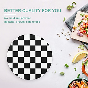 Bagea-Ka Black White Race Checkered Flag Pattern Tempered Glass Cutting Board 8" Round Kitchen Decorative Chopping Board Small