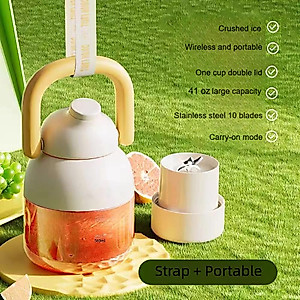 Generic 41oz,Portable Blender for Shakes and Smoothies, Leak-proof Water Bottle with Removable Straw, Handle, Lid and Shoulder Strap, BPA-free, Type-C Rechargeable, Cordless Portable Juicer，Apricot