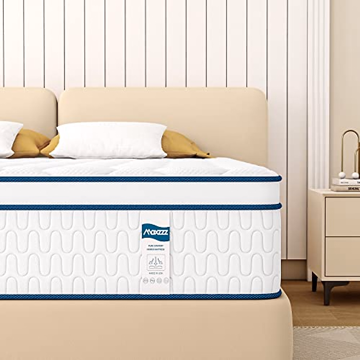 Maxzzz King Mattress, 14 Inch Hybrid Memory Foam Mattress with Individual Pocket Springs, King Mattress in a Box, Pressure Relief & Motion Isolation, Medium Firm Bed Mattress,US-Made
