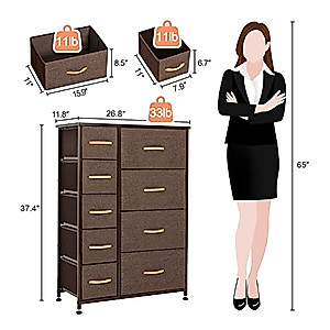 Crestlive Products Vertical Dresser Storage Tower - Sturdy Steel Frame, Wood Top, Easy Pull Fabric Bins, Wood Handles - Organizer Unit for Bedroom, Hallway, Entryway, Closets - 9 Drawers (Brown)