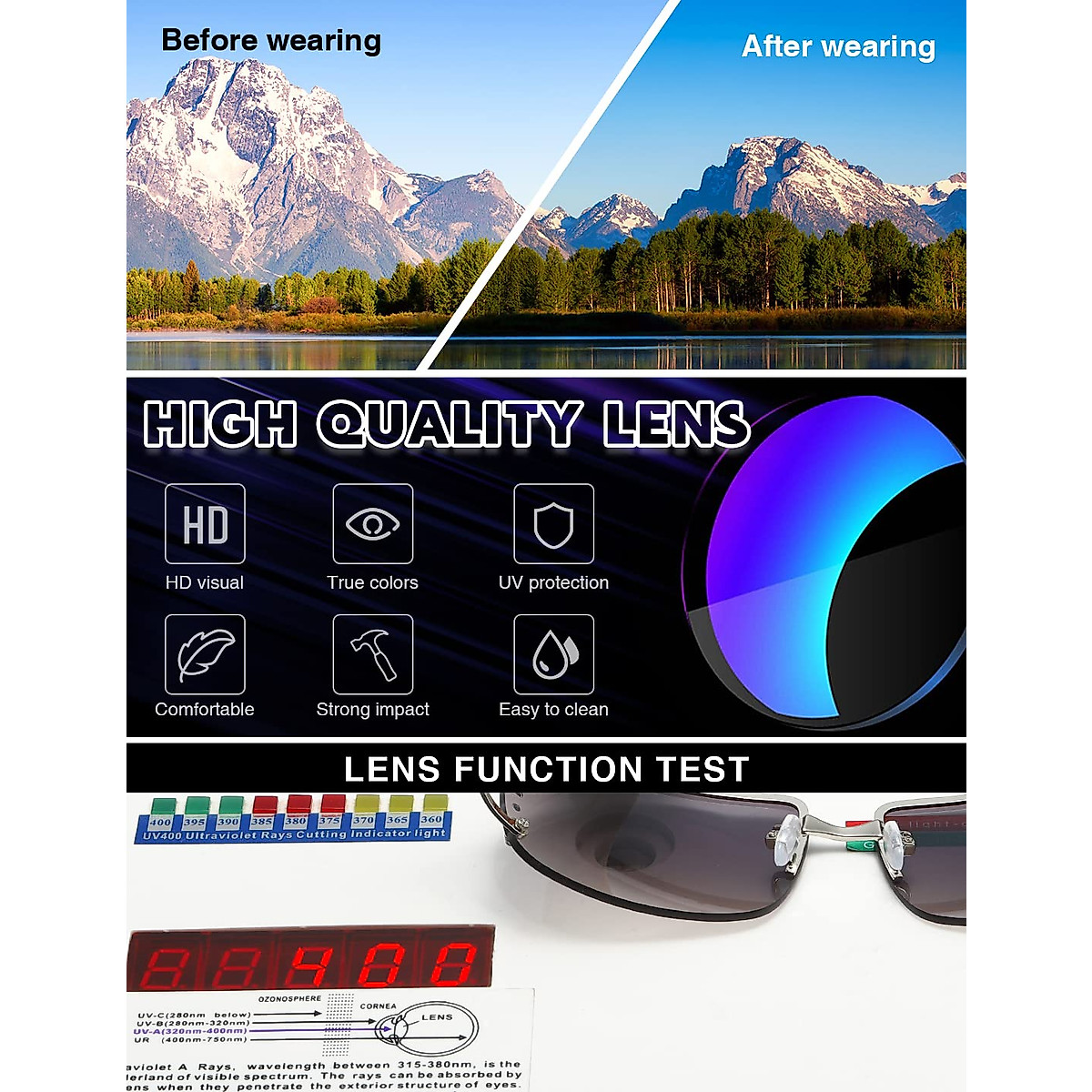 MASDUN Stylish Rimless Frameless Rectangle Sunglasses for Womens Surrounded designer trendy men (White Frame White Silver Lens/Brown Frame Brown Lens)