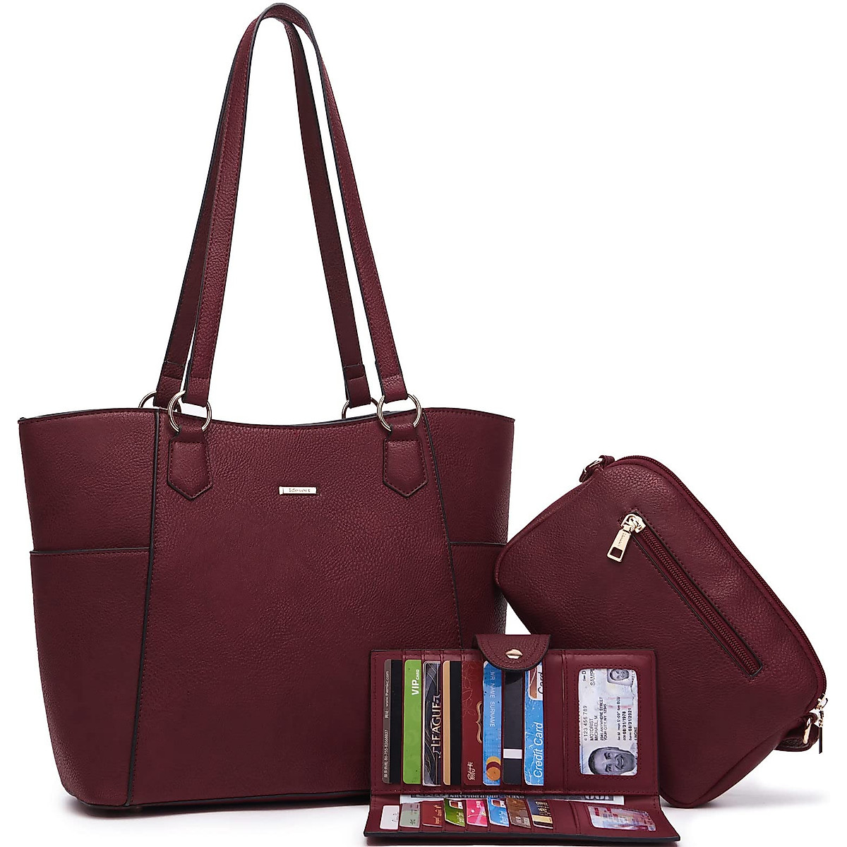 Tote Handbags for Women Purse and Wallet Set Large Shoulder Bags Crossbody Purses Satchel WineRed