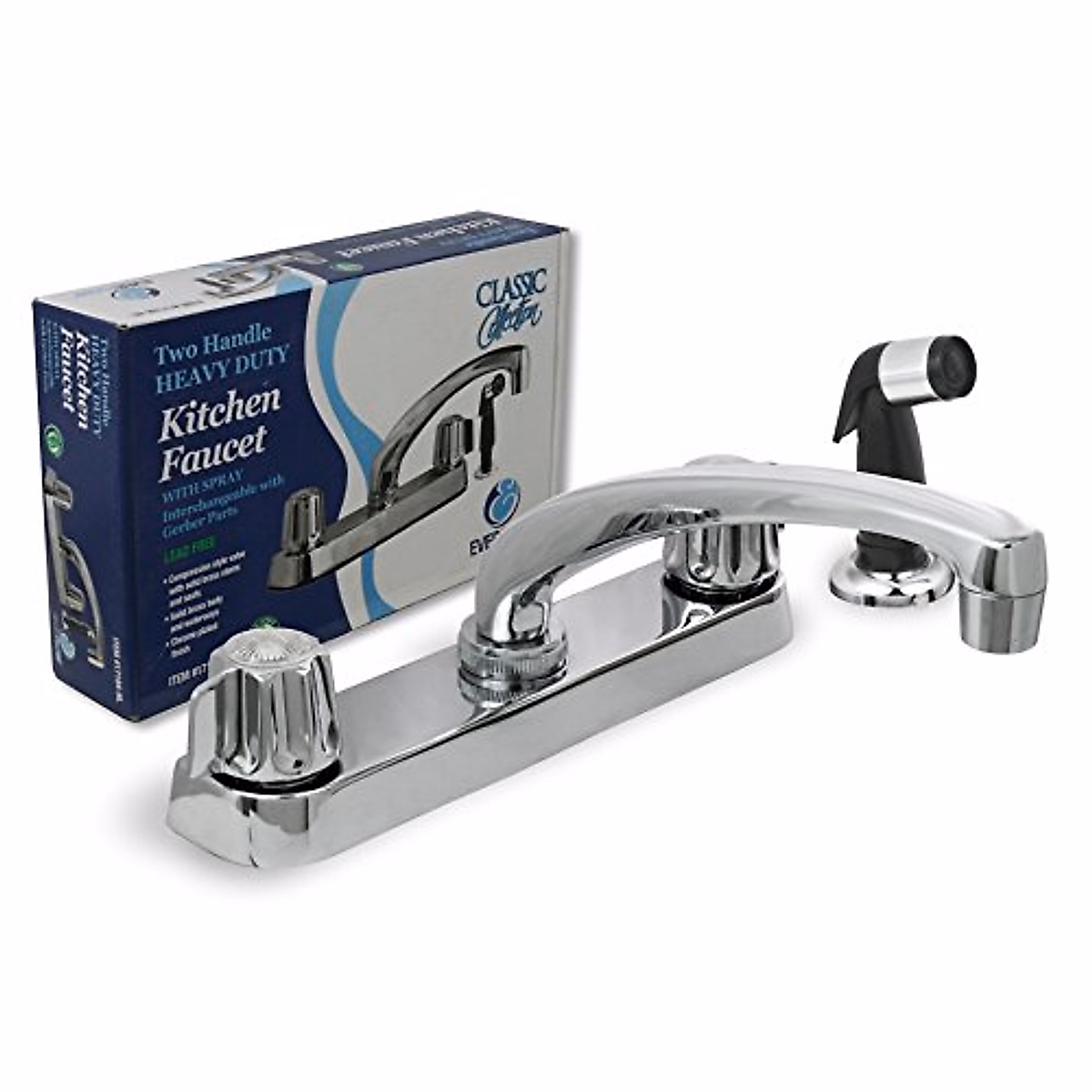 Highcraft 393I6 Kitchen Faucet Two Handle with Interchangeable Gerber Style, with Polished Durable Solid Brass Body Compressed Valve Pop Up Lead-Free Construction Chrome Plated Finish