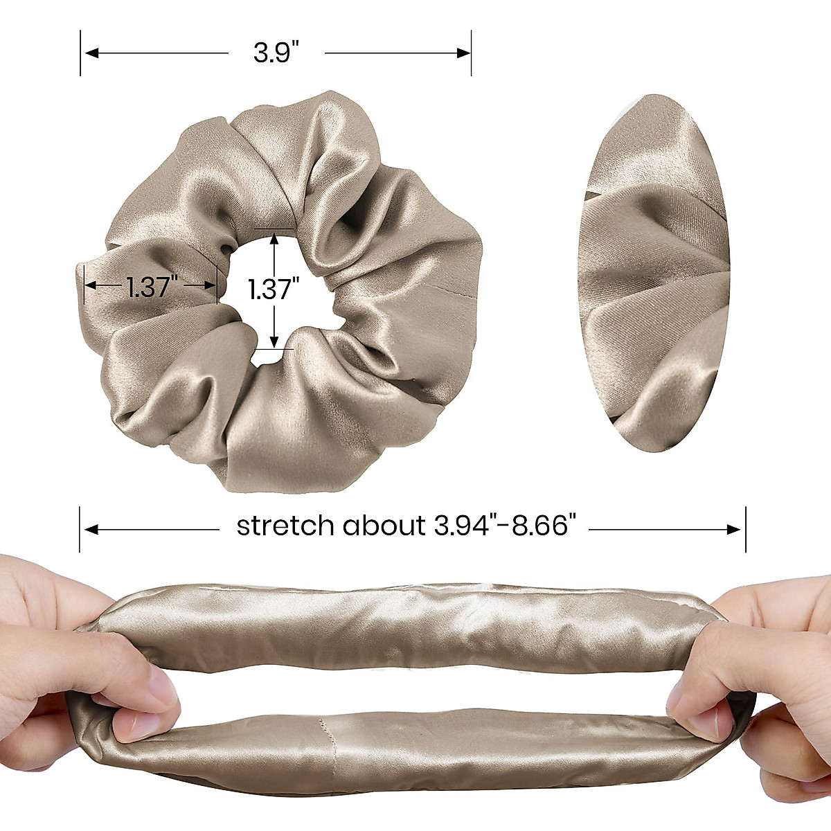 LILYSILK Silk Hair Scrunchies / Ties for Frizz & Breakage Prevention, 100% Mulberry, No Damage, Elastic ponytail Holders, 1Pc, Coffee