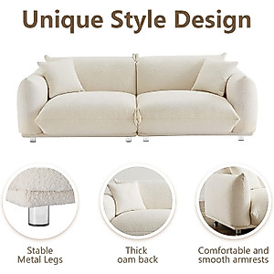 87'' Modern Lambswool Couch for Living Room,Fabric 2 Seater Sofa,Solid Wood Frame and Stable Metal Legs Couch with 2 Pillows,Sofa Furniture for Apartment (87" Loveseat Sofa, White)