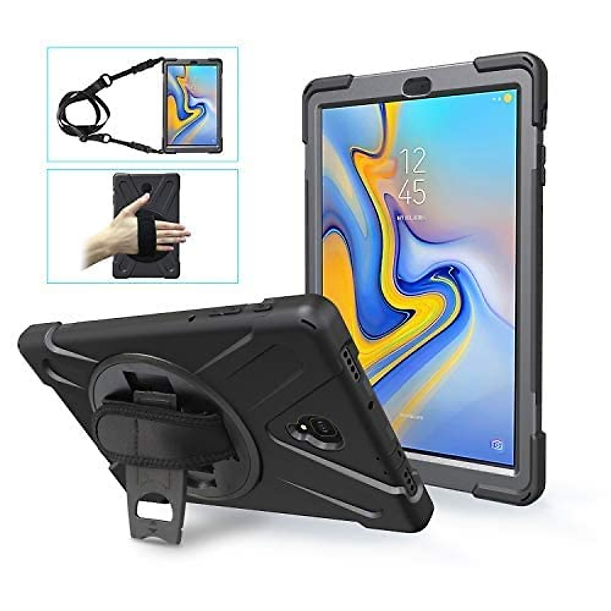 KIQ Case for Galaxy Tab A 10.5 Case T590 2018, Shockproof Heavy Duty Military Armor Hybrid Cover Kickstand for Samsung Galaxy Tab A 10.5 2018 SM-T590 (Shield Black)