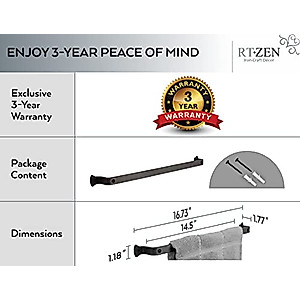 RTZEN Farmhouse Towel Rack for Bathroom - Handcrafted Wrought Iron Kitchen Towel Bar Straight Wall Mount Rod - Matte Black Towel Hanger for Home or Office - 17" Rack Fits 14" Towels (Medium)