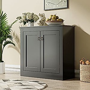 Cozy Castle Black Storage Cabinet, Free Standing Buffet Cabinet with Storage, Accent Cabinet with Doors and Shelves, Sideboard for Kitchen, Entryway or Hallway