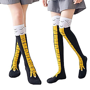 Crazy Funny Chicken Leg Socks - Funky Novelty Turkey Feet Socks for Women Girls Female Kids & Cool Animal Cartoon Cosplay Gifts Gadgets | Yellow Black 1 Pair Knee-high 1 Pair Over-knee