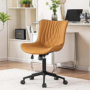 YOUNIKE Office Chair, Armless Desk Chair with Wheels, Home Office Computer Task Chairs, Modern Faux Leather Upholstered Vanity Chair, Adjustable Swivel Rocking Chair with Back, Saffron Tan