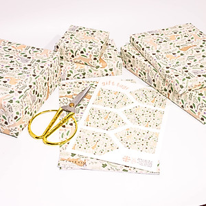 Cute Wrapping Paper - 6 Sheets of Birthday Gift Wrap - Cute Rabbits - Brown Wrapping Paper Sheets - For Girls Baby Shower - Animal Theme - Comes With Fun Stickers - By Central