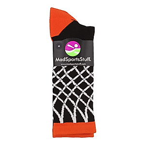 MadSportsStuff Crew Length Elite Basketball Socks with Net (Black/Orange, Medium)
