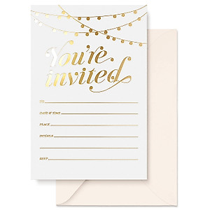 S&O Party Invitations! 25 Gold Foil Traditional Invitations with Envelopes, Wedding, Baby and Bridal Shower Invite, Housewarming Birthday and Girls Quinceanera Invitation Cards - 4x6"