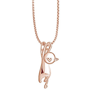 AFFY 14k Rose Gold Over Sterling Silver Flying Hanging Cat Pendant Necklace for Women