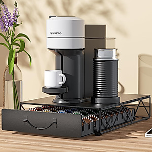 HFHOME Coffee Pod Holder Compatible with 50 VertuoLine, Coffee Capsules Drawer for 40 K Cup, Metal Pod Storage Drawer Organizer for Vertuo Capsules for Home Office Counter