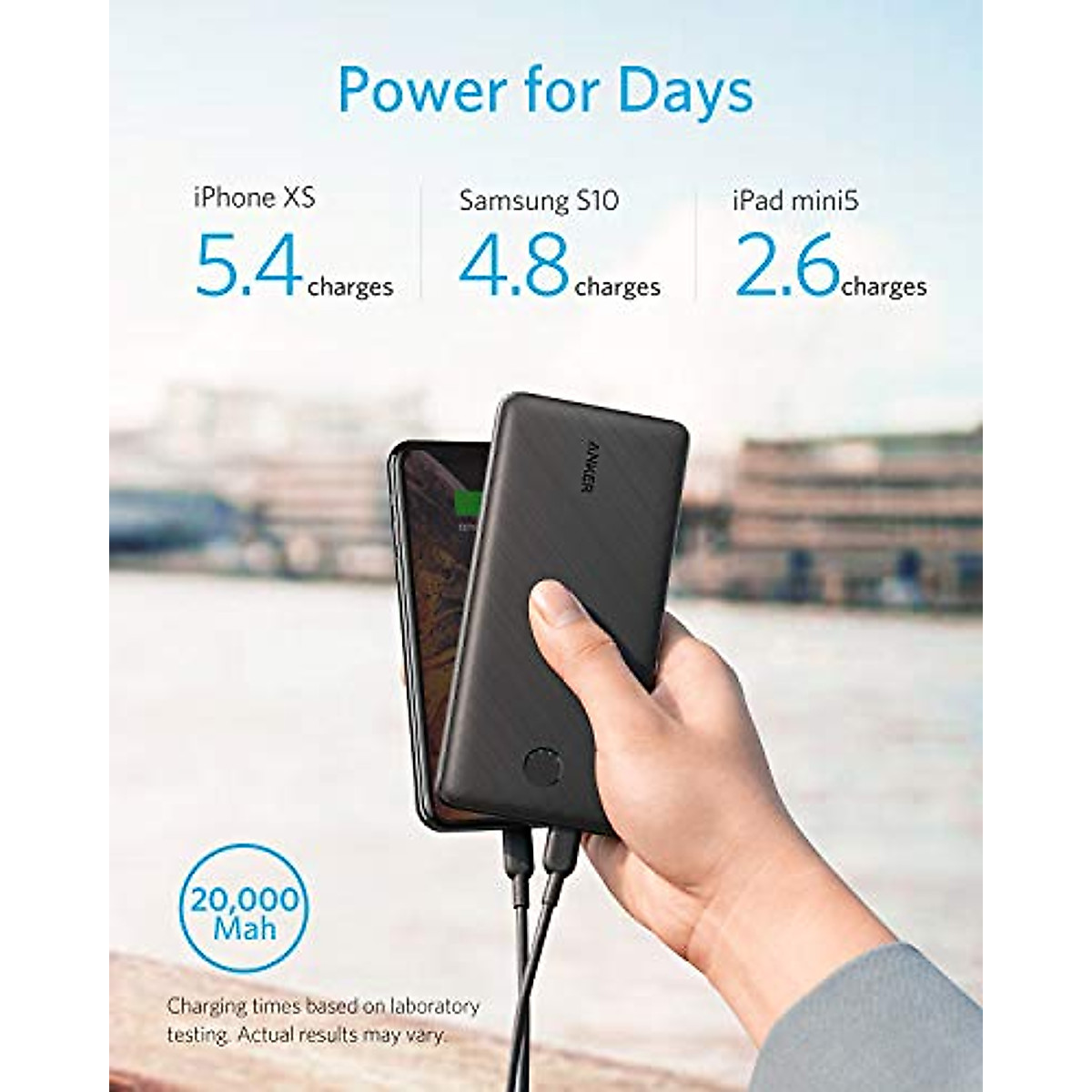 Anker USB C Power Bank, PowerCore Essential 20000 PD (18W) Power Bank, High Cell Capacity 20000mAh Portable Charger Battery Pack for iPhone 12/Mini/Pro/Max Pro/11/X, Samsung (PD Charger Not Included)