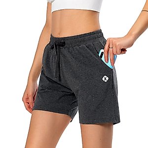 Ksmien Women's Knit Cotton Bermuda Shorts with Deep Pockets for Women Lounge Walking Running Athletic Charcoal